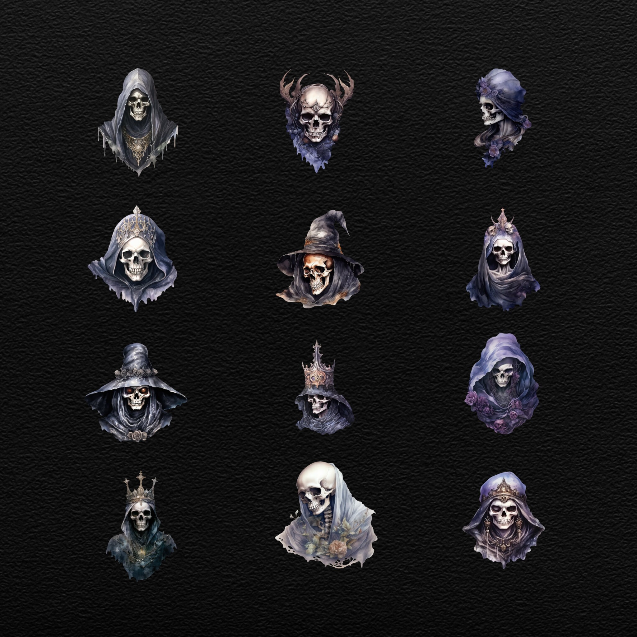 Gothic Skulls Gothic Clipart Dark Skulls Watercolor Gothic - Etsy