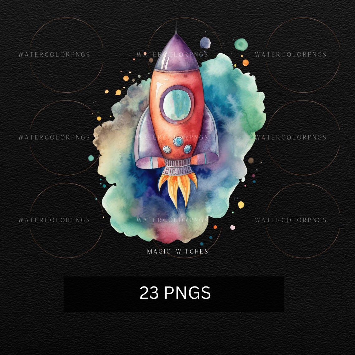 Space Watercolor Clipart Space Rockets Nursery Decor Cute - Etsy