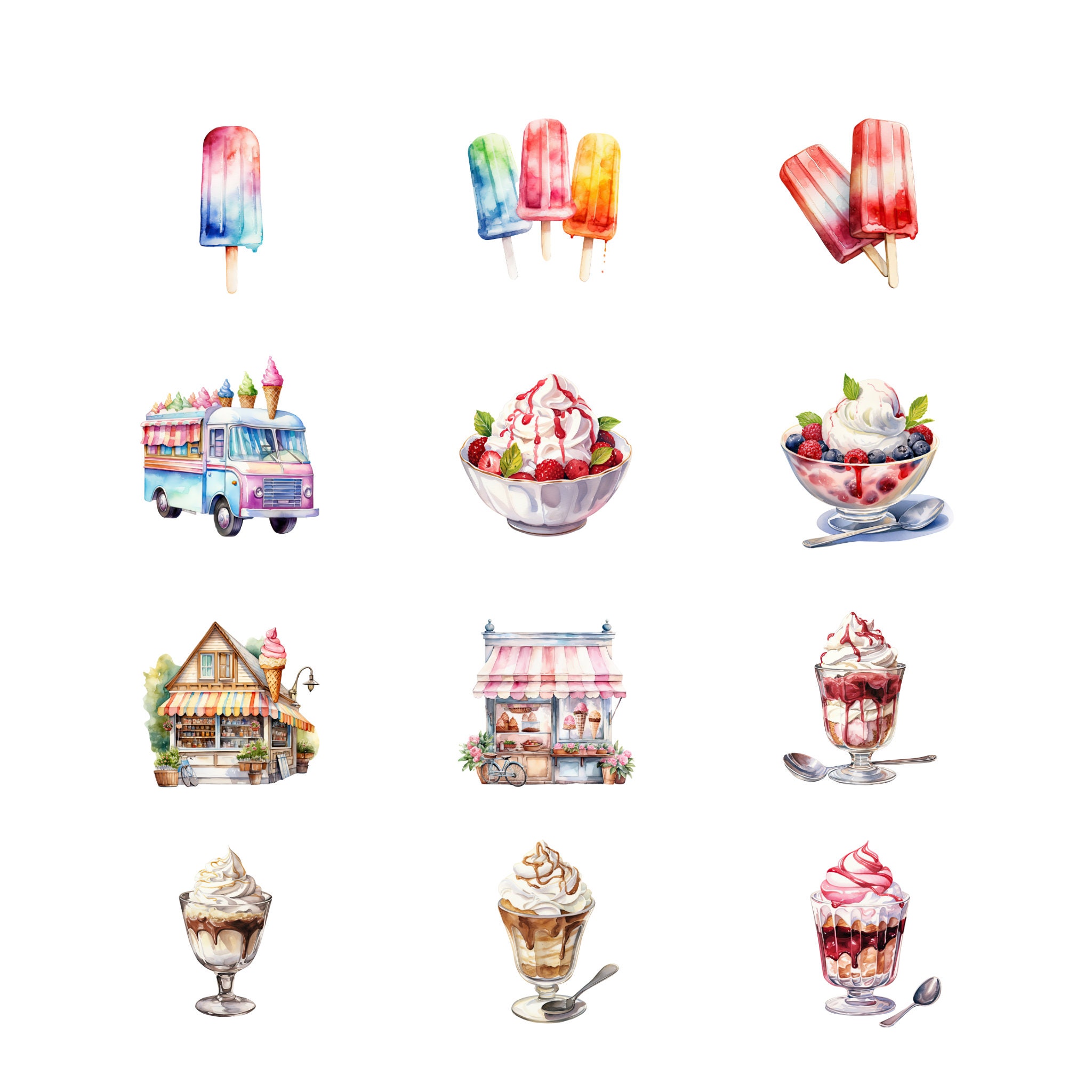 Ice Cream Clipart, Watercolor Ice Cream, Cute Ice Cream, Cone Ice Cream ...