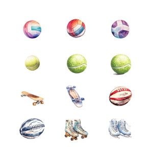 Watercolor Sports Clipart, Watercolor Sports Balls, Instant Download ...