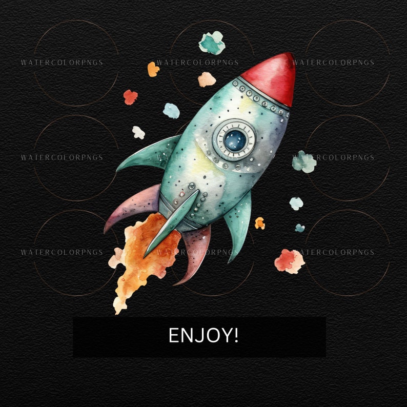 Space Watercolor Clipart, Space Rockets, Nursery Decor, Cute Rockets ...