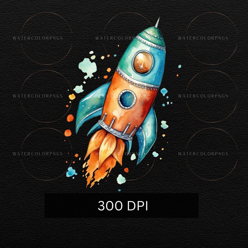 Space Watercolor Clipart, Space Rockets, Nursery Decor, Cute Rockets ...