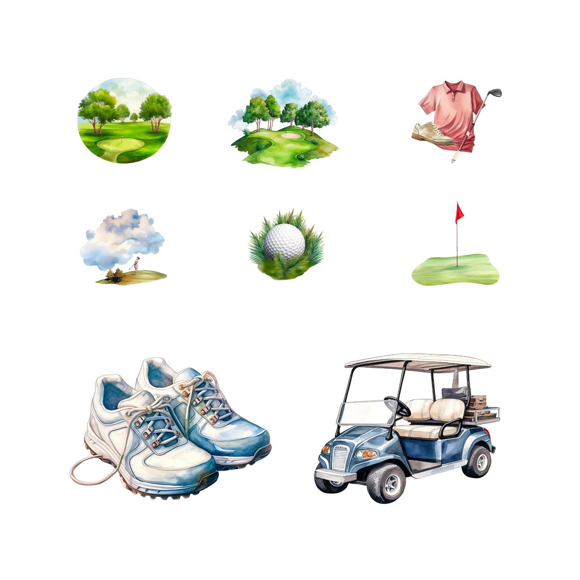 Watercolor Golf Clipart, Digital, Golf Ball, Watercolor Clipart, Golf ...