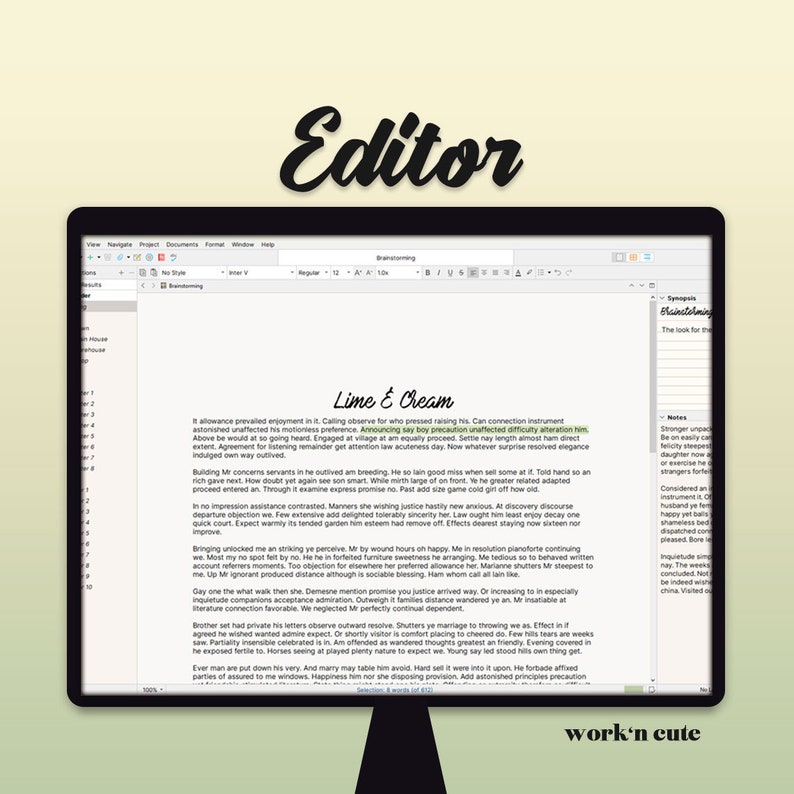 Lime & Cream Custom Aesthetic Scrivener Theme for Windows Work 'N Cute ...