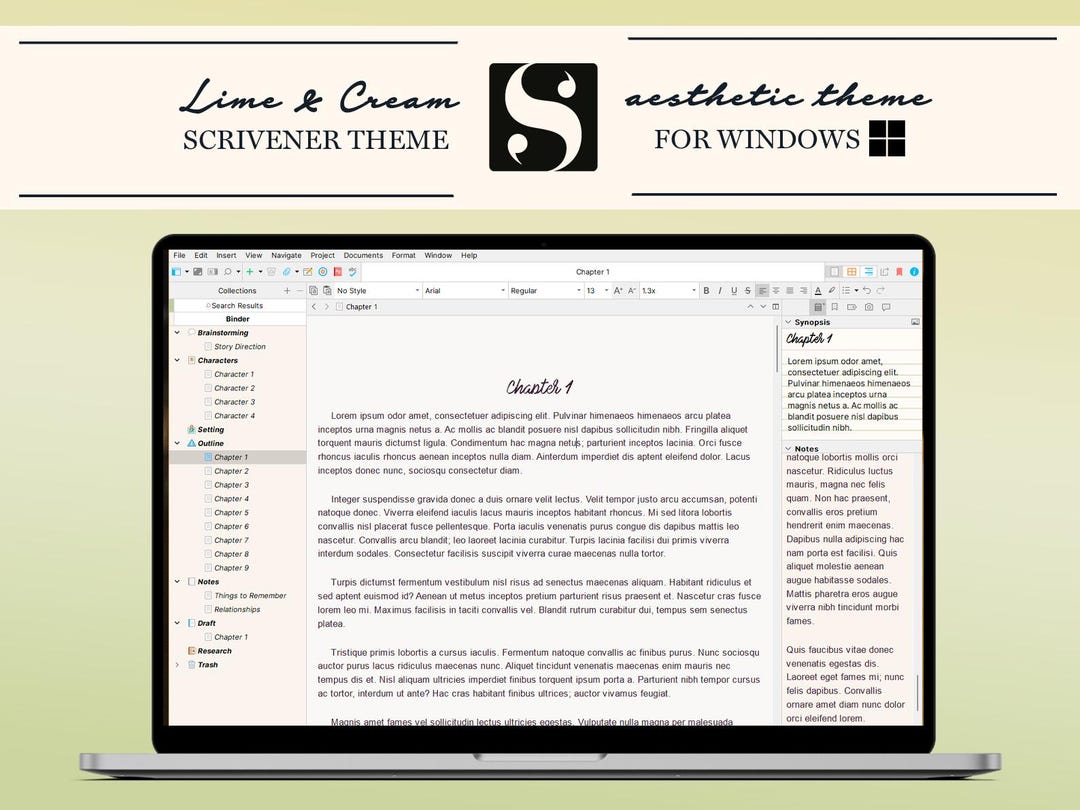 Scrivener Aesthetic Theme for Windows | Lime & Cream - Etsy