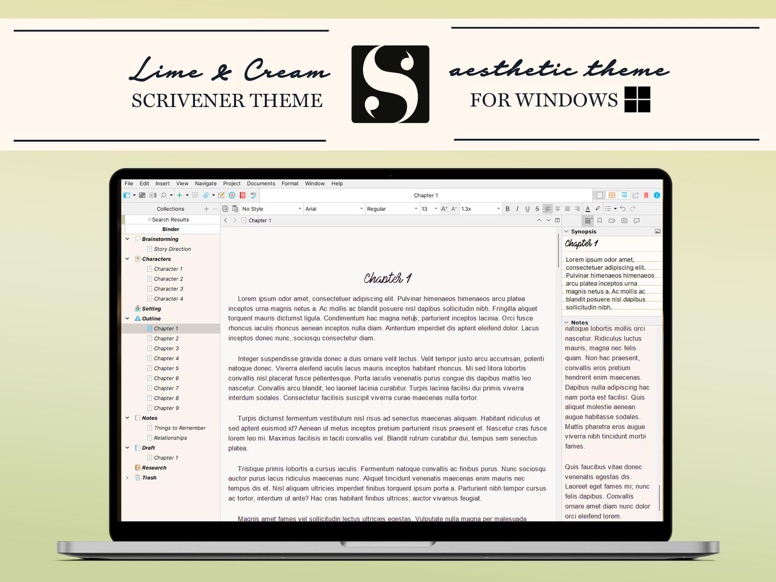Scrivener Aesthetic Theme for Windows | Lime & Cream - Etsy