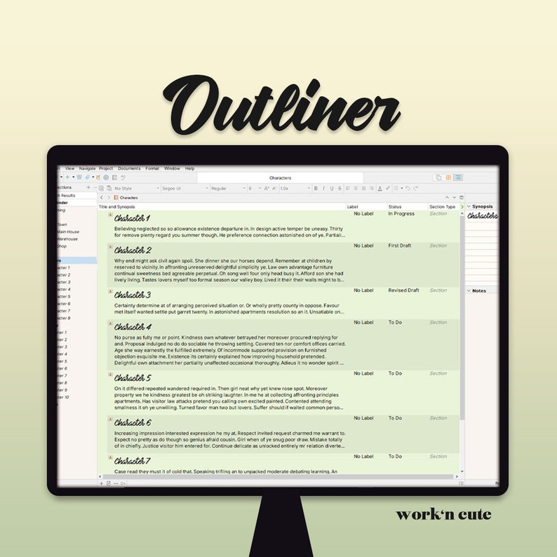 Lime & Cream Custom Aesthetic Scrivener Theme for Windows Work 'N Cute ...