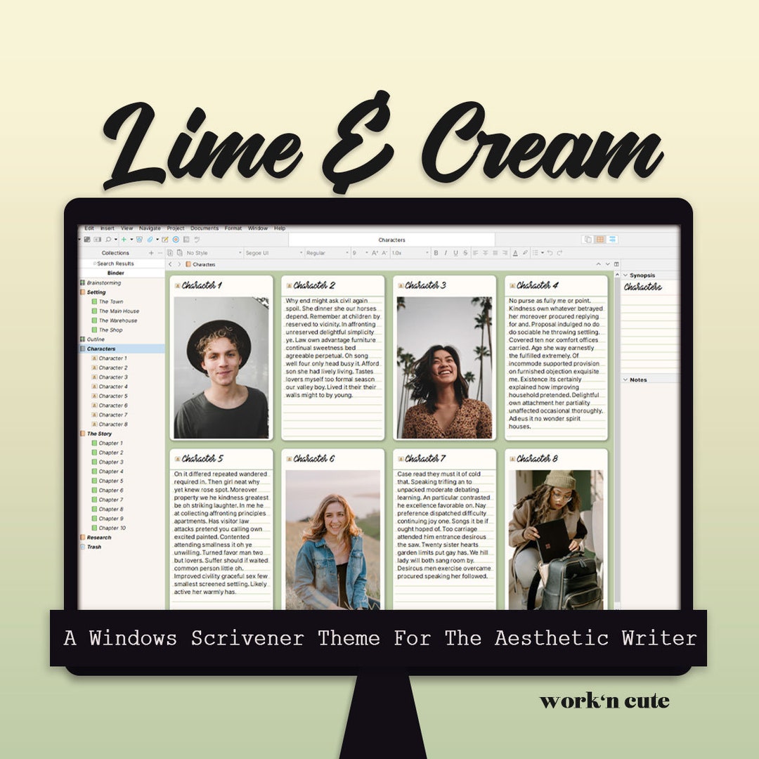 Lime & Cream Custom Aesthetic Scrivener Theme for Windows Work 'N Cute ...