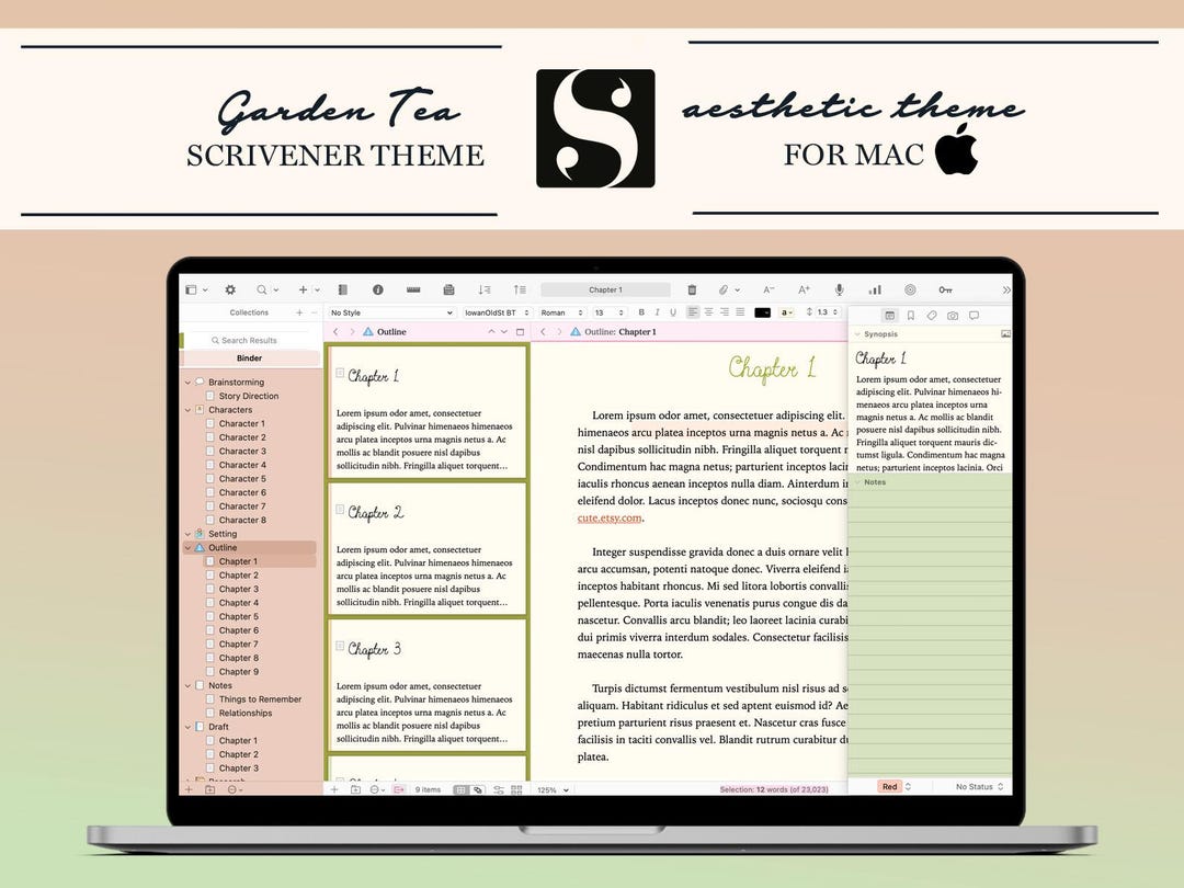 Scrivener Aesthetic Theme for Mac | Garden Tea - Etsy