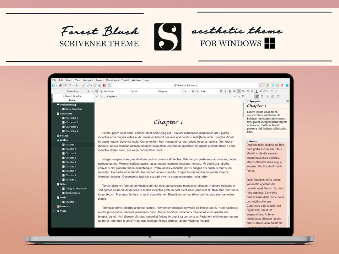 Scrivener Aesthetic Theme for Windows | Forest Blush | Academia - Etsy