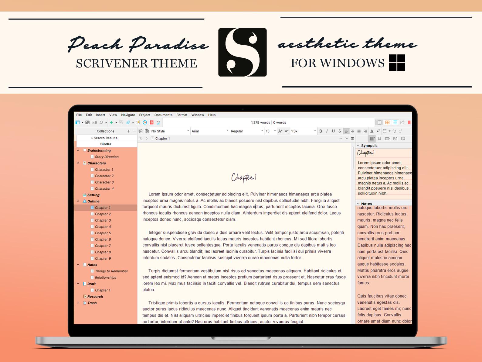 Scrivener Aesthetic Theme for Windows | Peach Paradise | Summer Colors ...