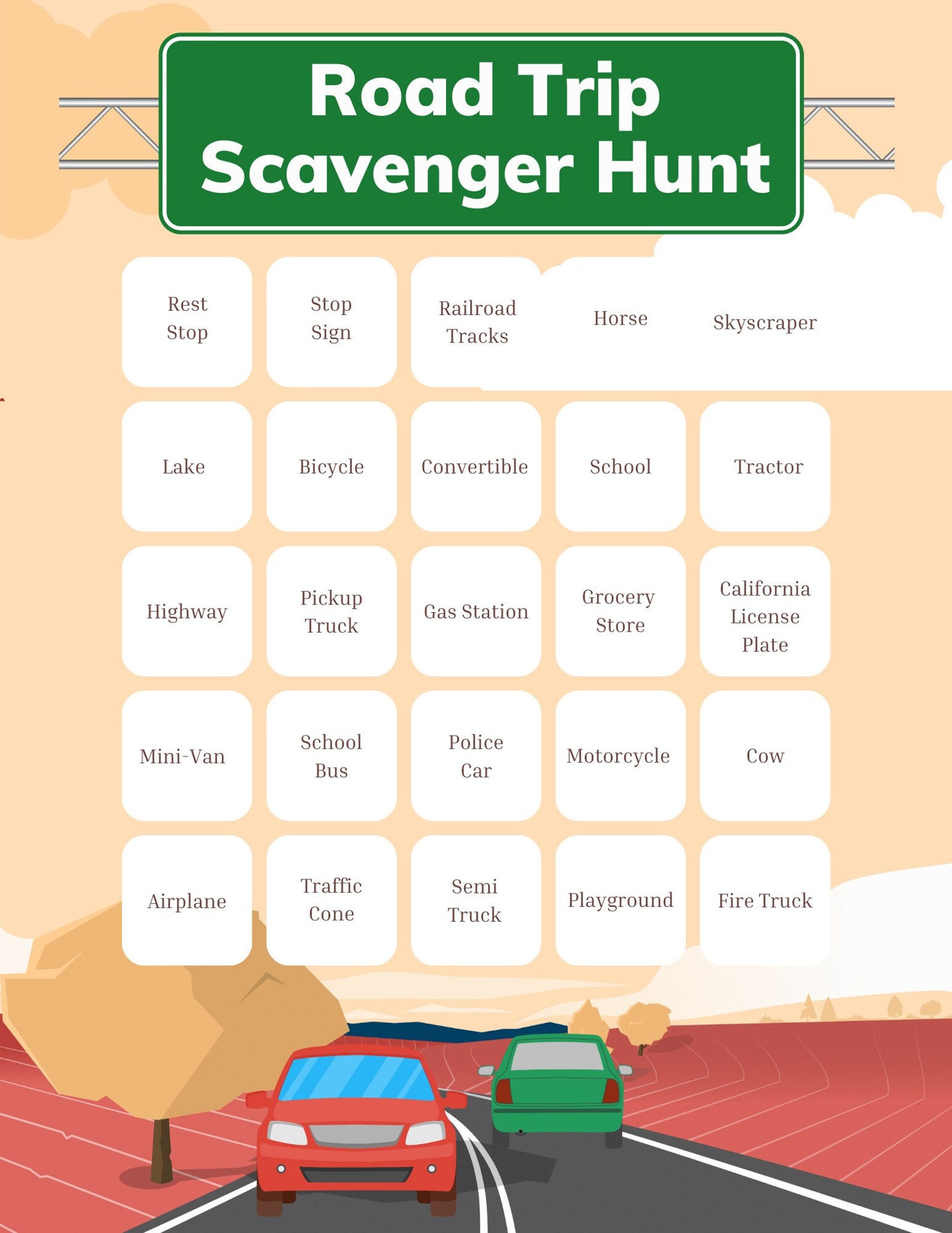 Road Trip Scavenger Hunt Printable - Etsy