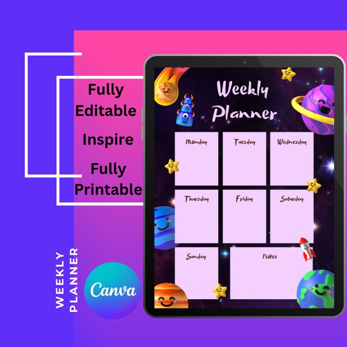 Fun Space Themed Weekly Planner - Etsy
