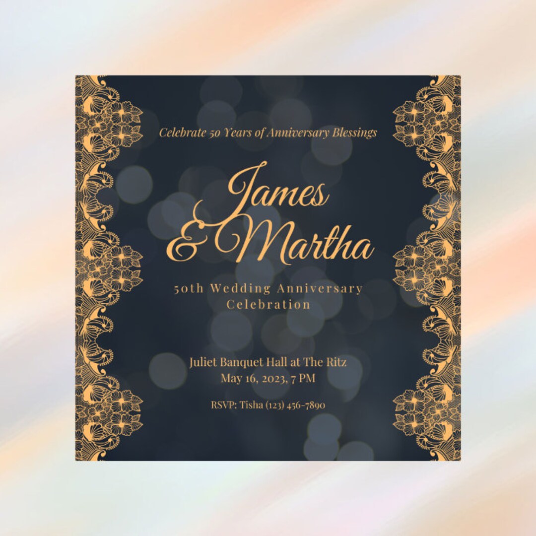 Blue and Gold Wedding Anniversary Invitation - Etsy