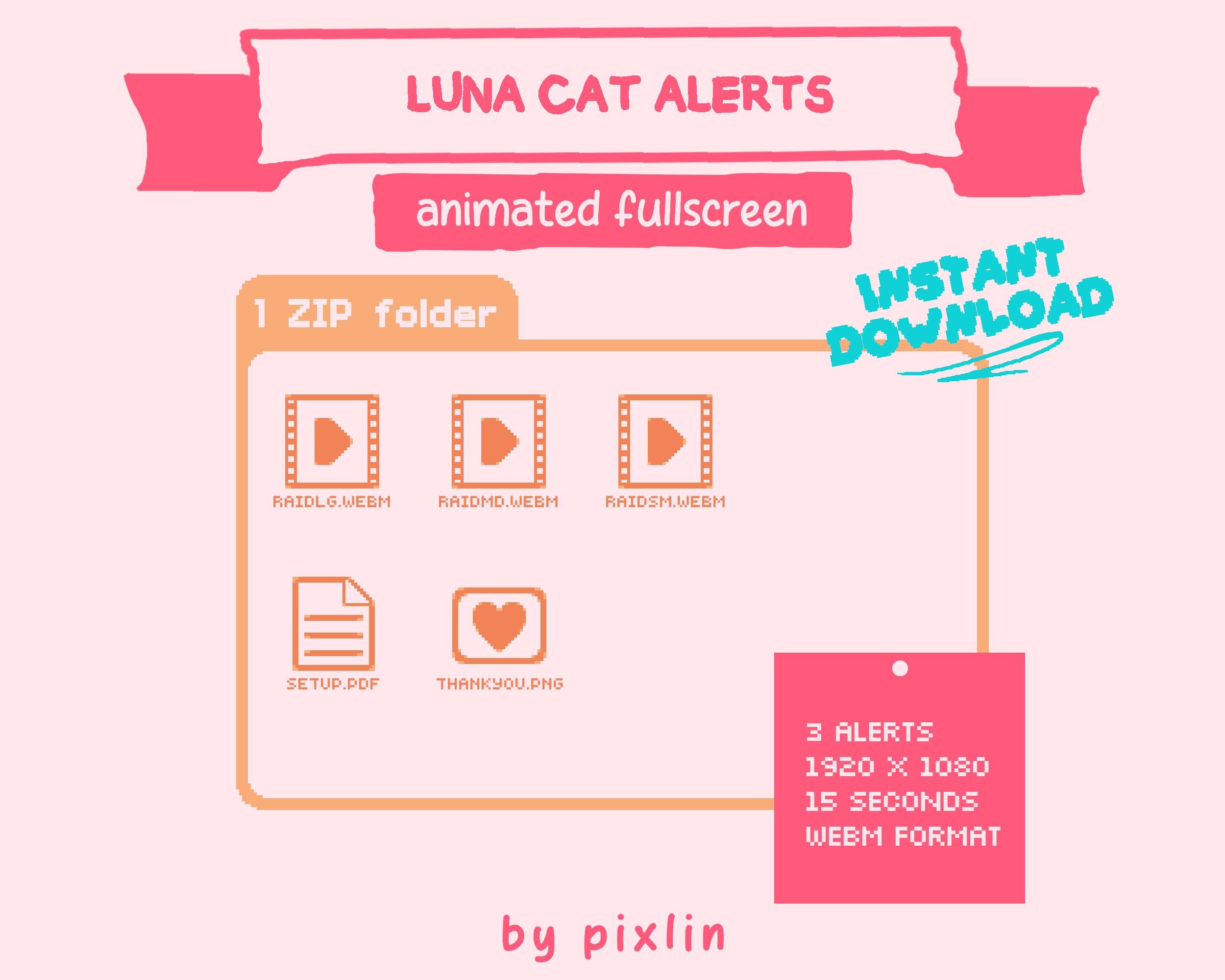 Luna Cat Twitch Raid Alerts Pack | Animated Moon Cat Pixel Alerts ...