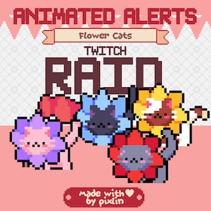 Flower Cats Twitch Raid Alert Pack | Cute Animated Pixel Plant Kitty ...
