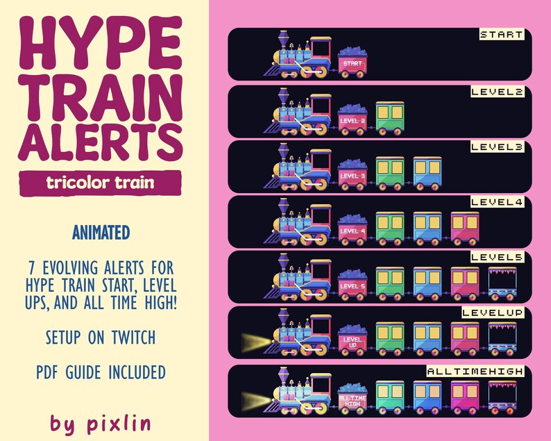 Animated Twitch Hype Train Alerts | Tricolor Stream Overlay Assets (7x ...