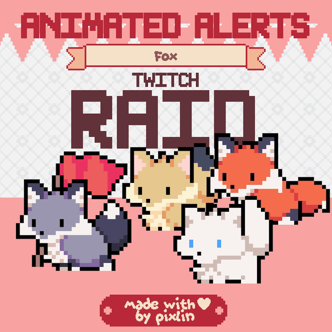 Fox Raid Pixel Alerts Pack | Animated Fox Alerts | Cute Twitch Alerts | Red White Black Silver ...