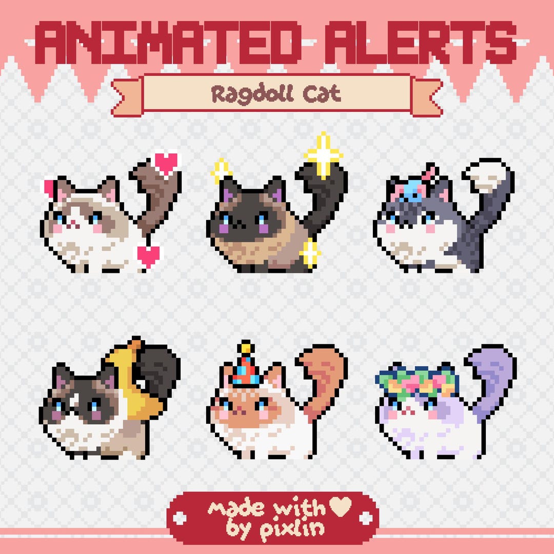 Ragdoll Cats Twitch Alerts Pack | Cute Animated Pixel Ragdoll Bundle ...