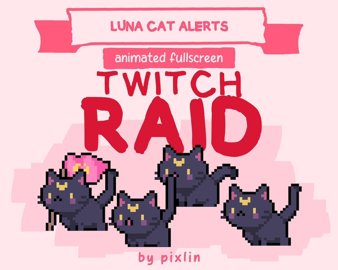 Luna Cat Twitch Raid Alerts Pack | Animated Moon Cat Pixel Alerts ...