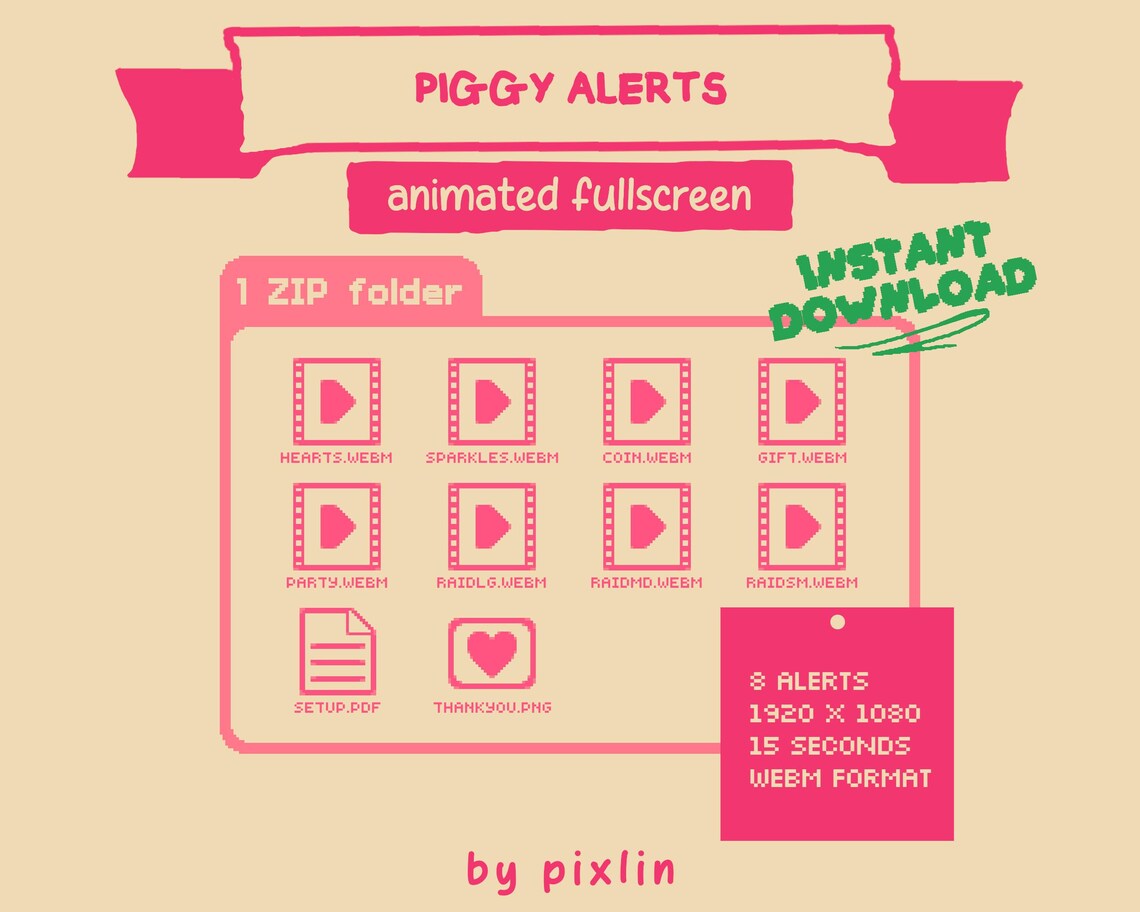 Pig Twitch Alerts Pack | Cute Animated Pixel Piggy Bundle | Piglet Pet ...