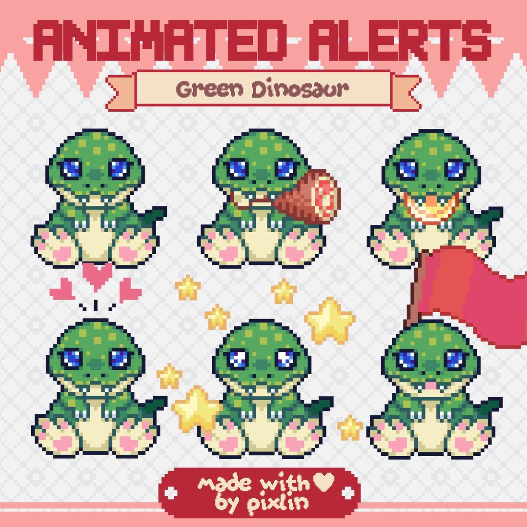 Green Dinosaurs Pixel Animated Stream Alert | Cute Dinosaur Twitch ...