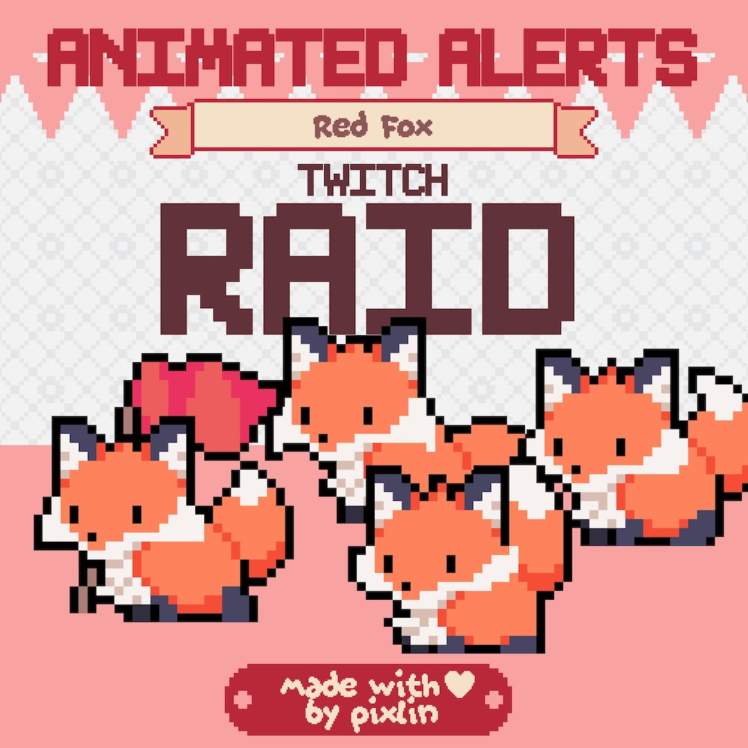 Red Fox Raid Pixel Alerts Pack | Animated Fox Alerts | Cute Fox Twitch ...