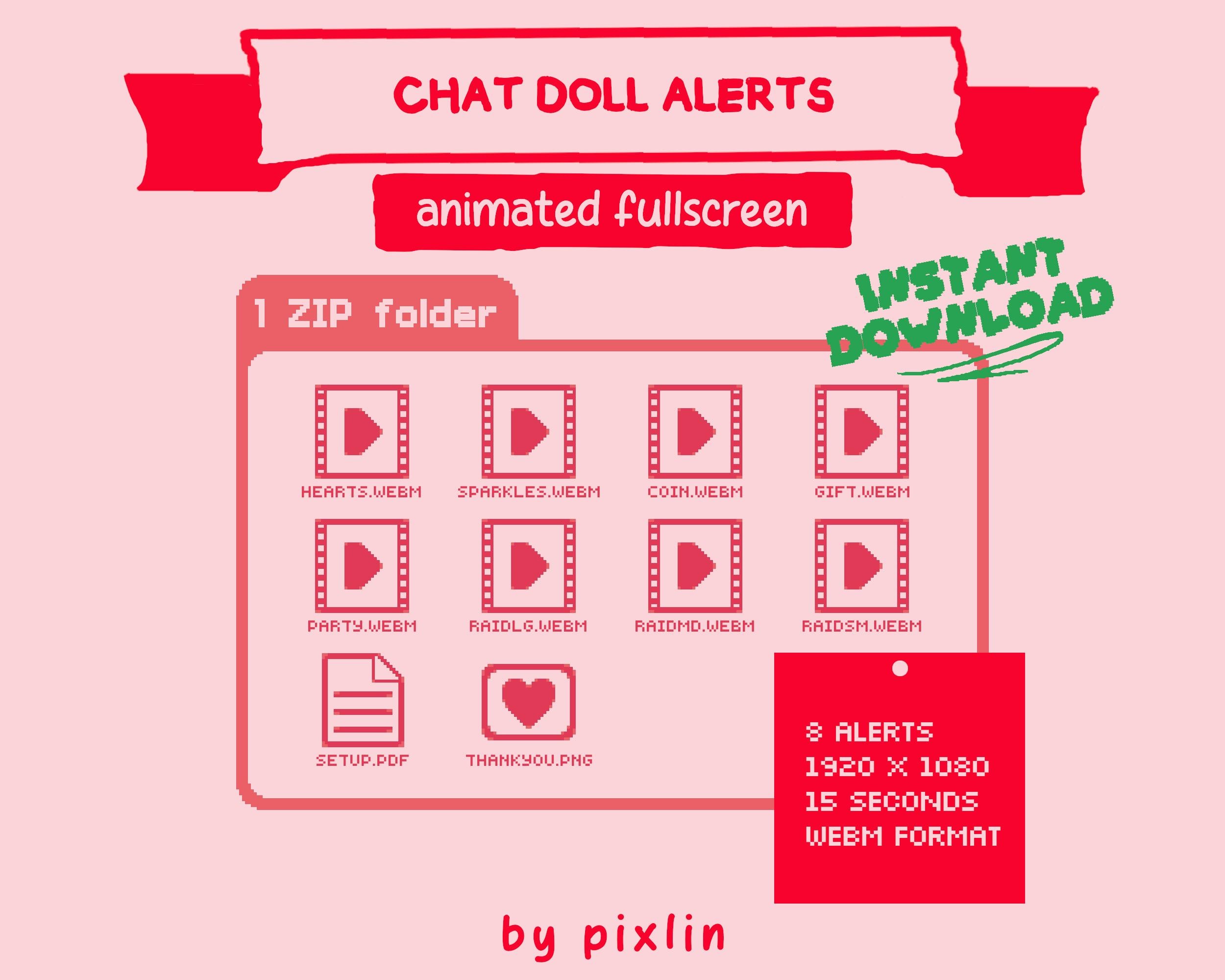 Chat Doll Twitch Alert Pack | Cute Animated Pixel Chibi Stream Alert ...