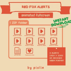 Red Fox Twitch Alerts Pack | Animated Pixel Fox Stream Alerts | Cute ...