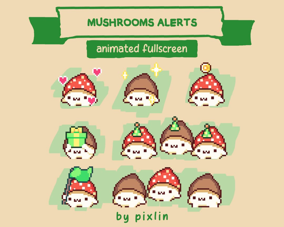 Mushroom Stream Alert Pack | Cottagecore Animated Pixel Shroom Bundle ...