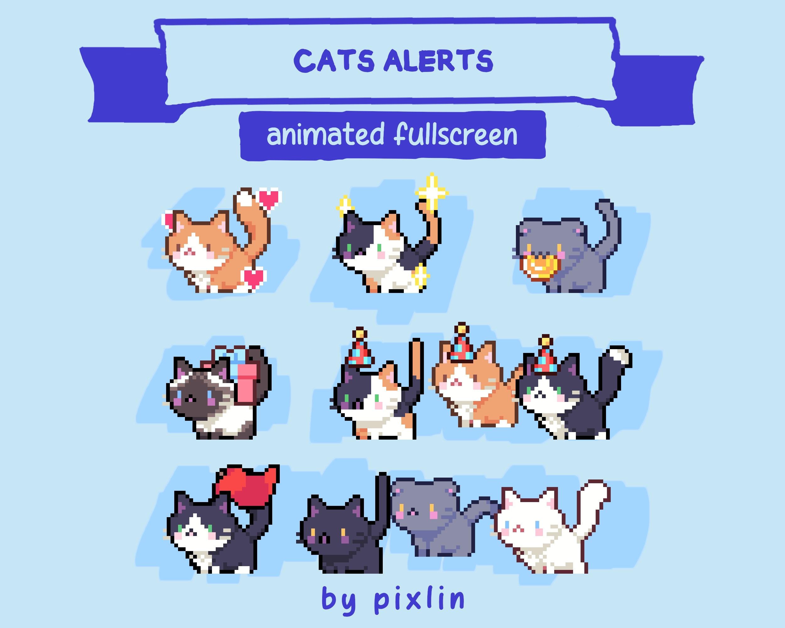 Cats Twitch Alerts Pack | Cute Animated Pixel Cat Bundle | Kitty Pet ...