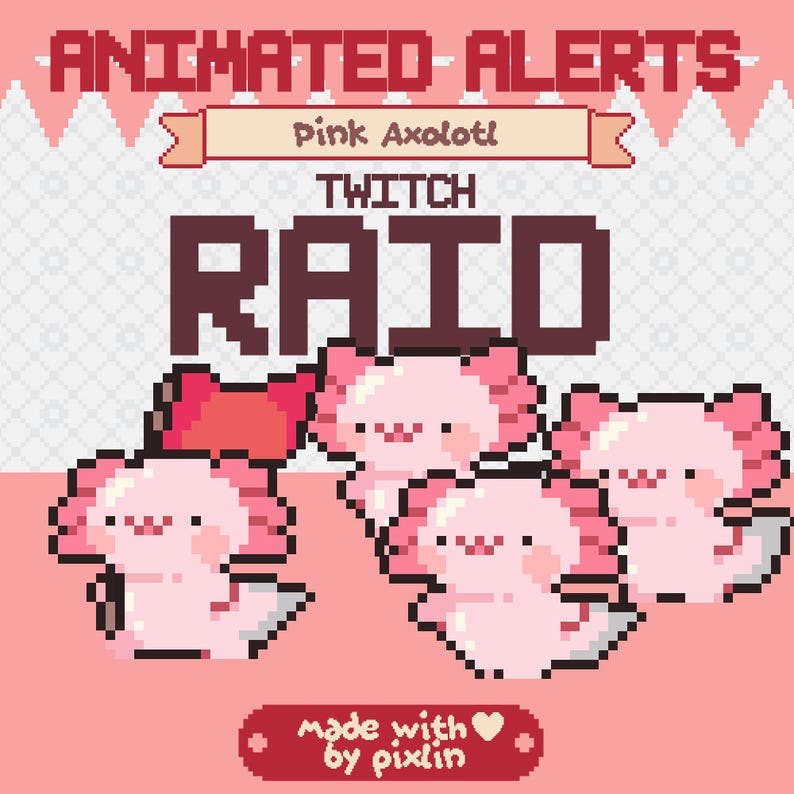 Pink Axolotl Raid Pixel Alerts Pack | Animated Axolotl Alerts | Cute ...