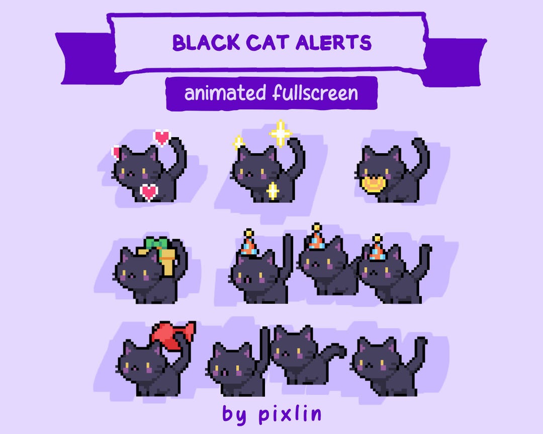 Black Cat Stream Alert Pack | Animated Alerts | Cute Cat Twitch Alerts ...