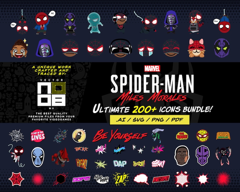 Spiderman Miles Morales Marvel Chibi Stickers Photomode Art Cricut ...