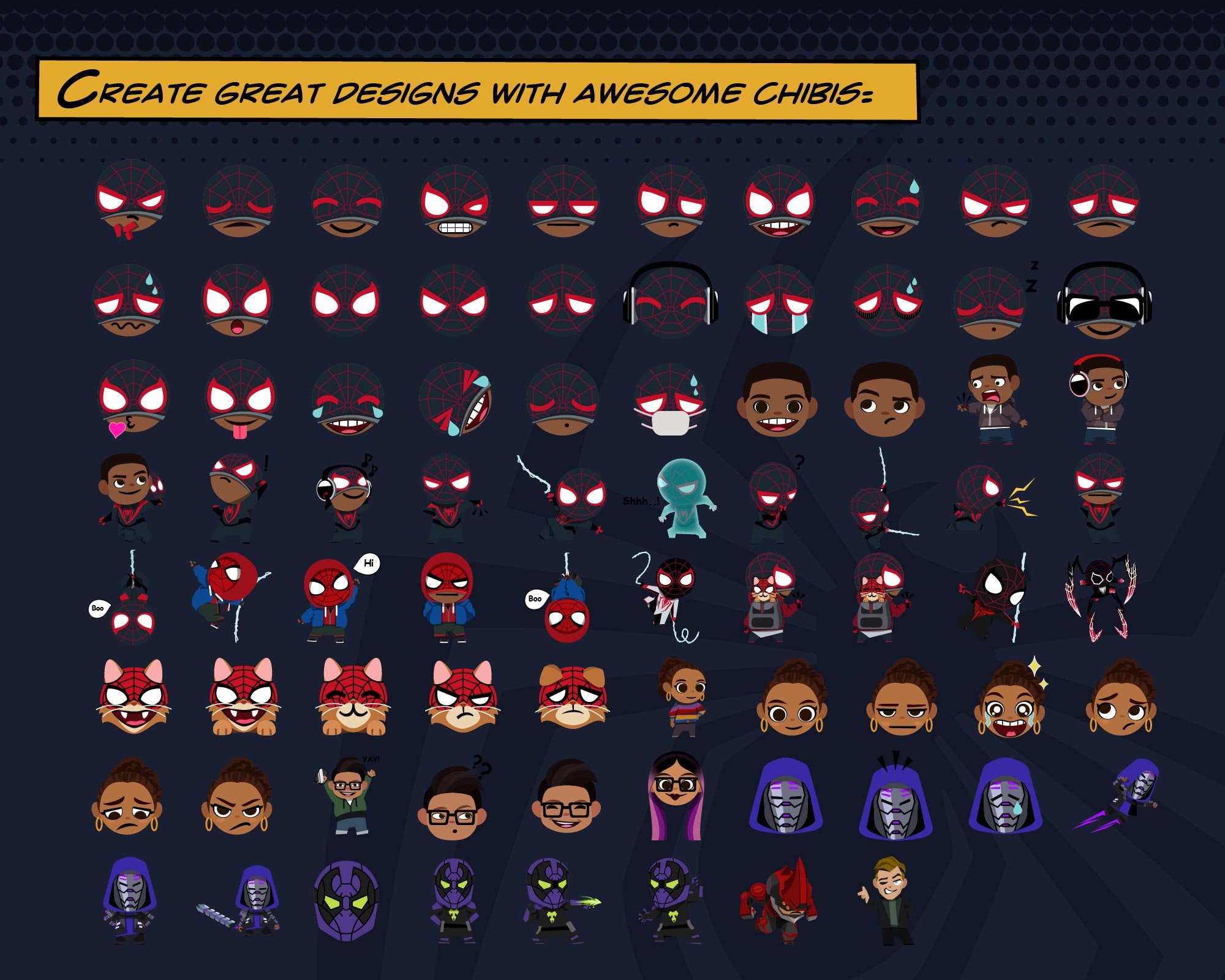 Spiderman Miles Morales Marvel Chibi Stickers Photomode Art Cricut ...