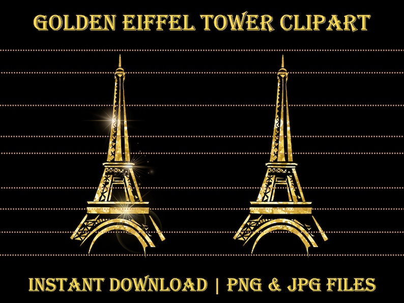 Golden Eiffel Tower Clipart, Romantic Eiffel Tower Instant Download ...