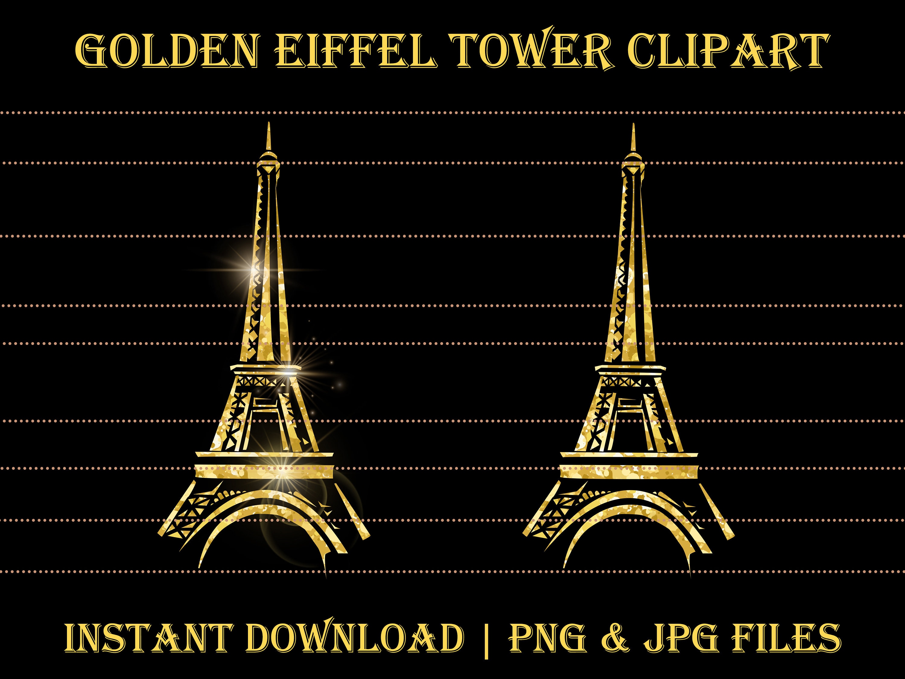 Golden Eiffel Tower Clipart, Romantic Eiffel Tower Instant Download ...