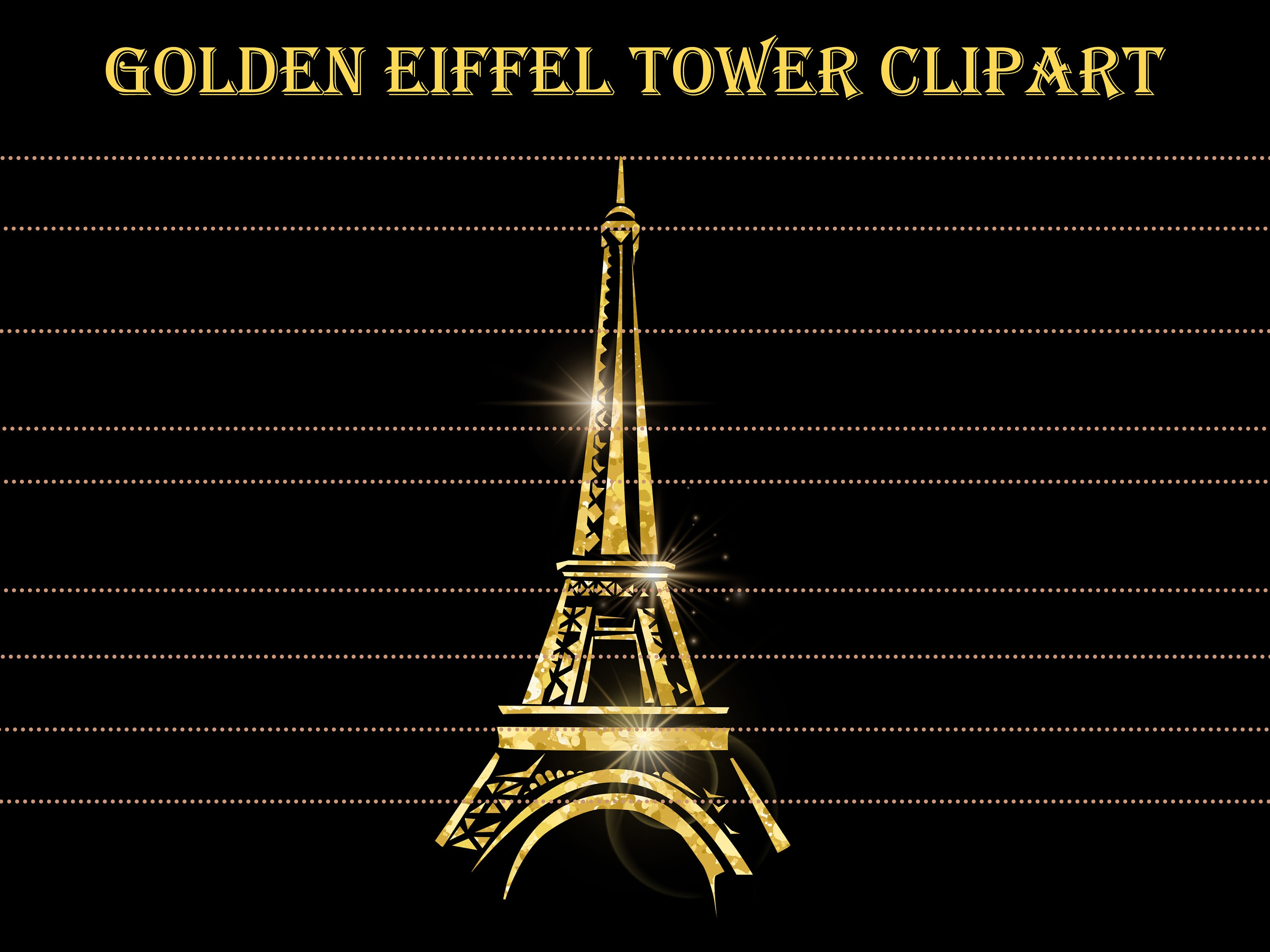 Golden Eiffel Tower Clipart, Romantic Eiffel Tower Instant Download ...