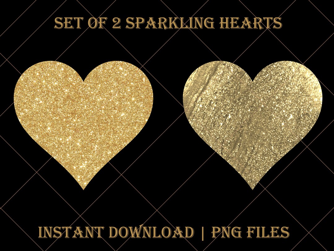 Set of 2 Gold Sparkle Hearts Print, Gold Hearts Png, Gold Sparkle ...