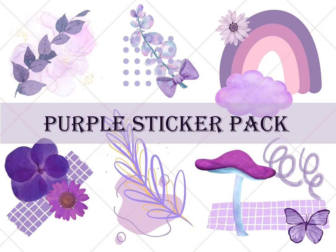 Purple Sticker Pack, Purple Floral Clip Art, Purple Butterfly Png ...