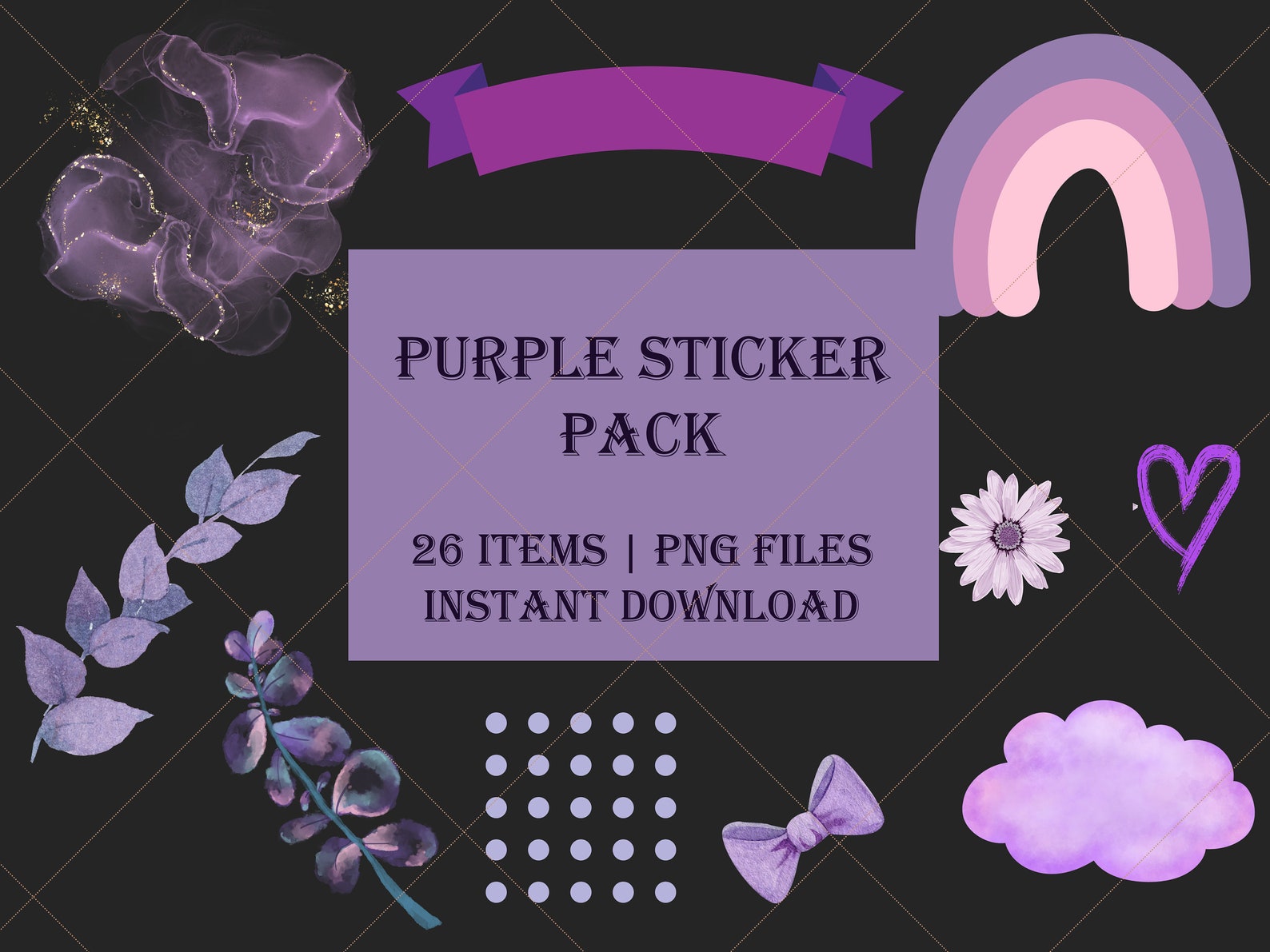 Purple Sticker Pack, Purple Floral Clip Art, Purple Butterfly Png ...