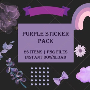 Purple Sticker Pack, Purple Floral Clip Art, Purple Butterfly Png ...