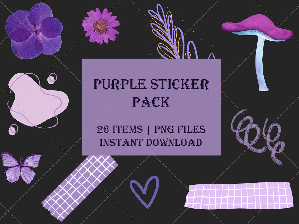 Purple Sticker Pack, Purple Floral Clip Art, Purple Butterfly Png ...