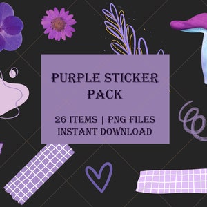 Purple Sticker Pack, Purple Floral Clip Art, Purple Butterfly Png ...