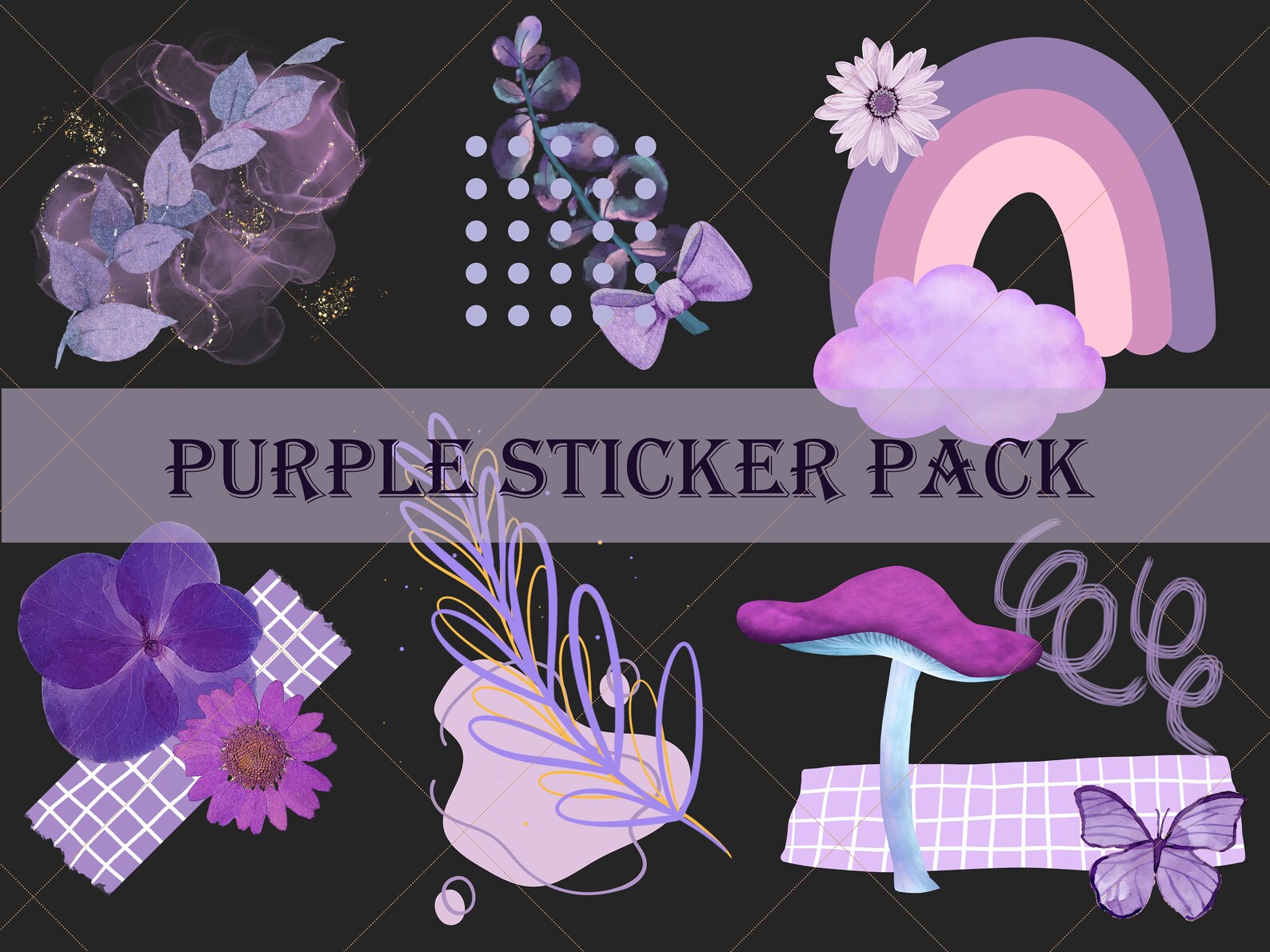 Purple Sticker Pack, Purple Floral Clip Art, Purple Butterfly Png ...