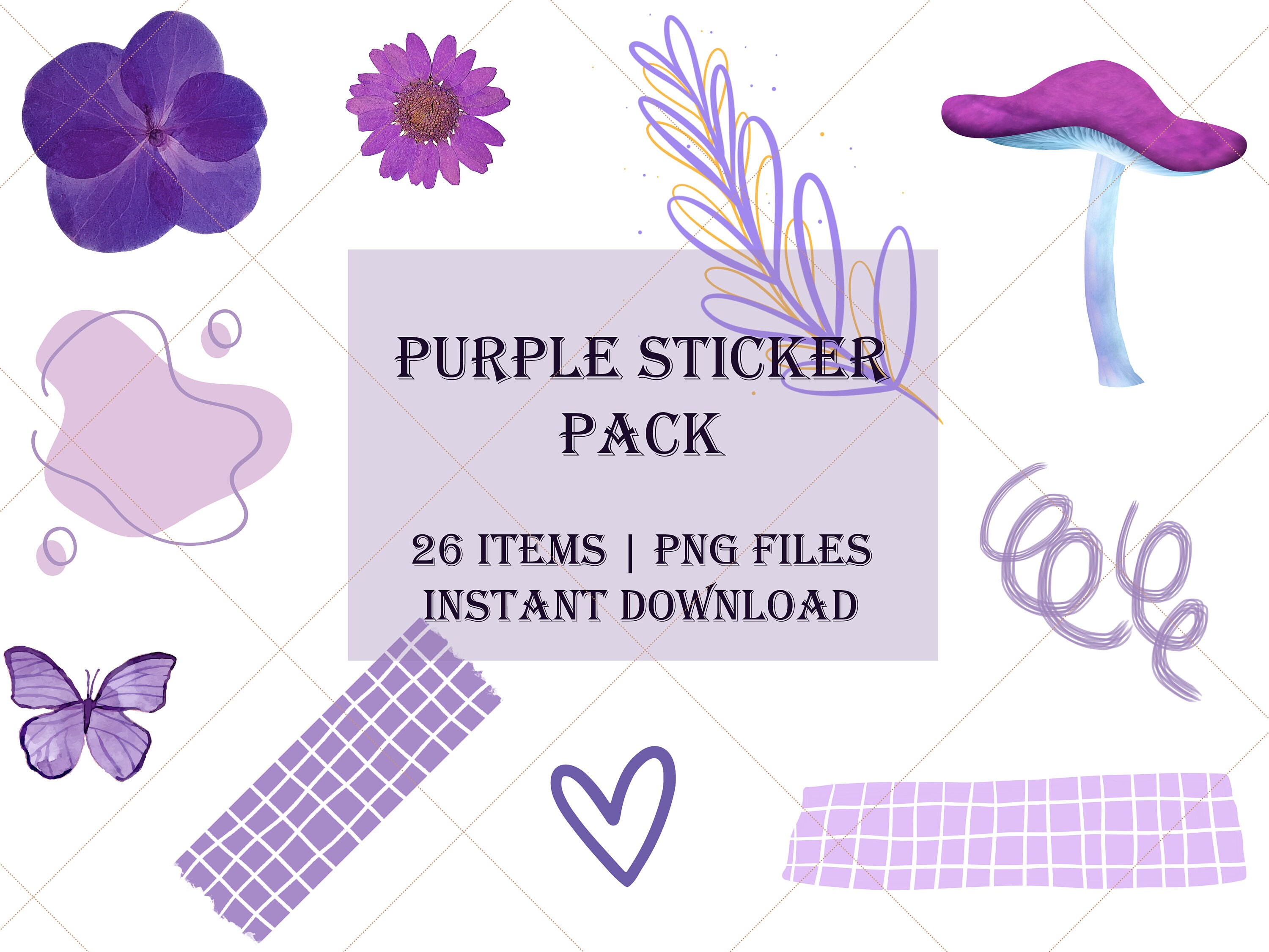 Purple Sticker Pack, Purple Floral Clip Art, Purple Butterfly Png ...