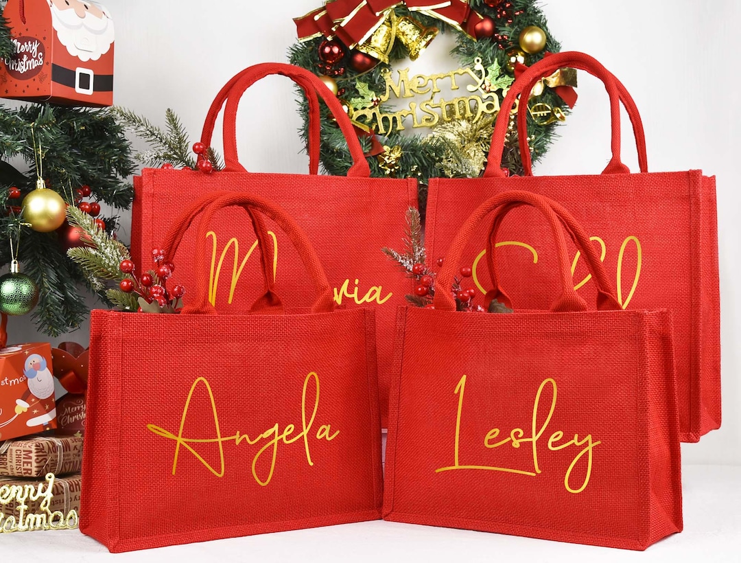 Personalized Christmas Gift Bags, 2024 Christmas Party Gifts Bags, Red ...