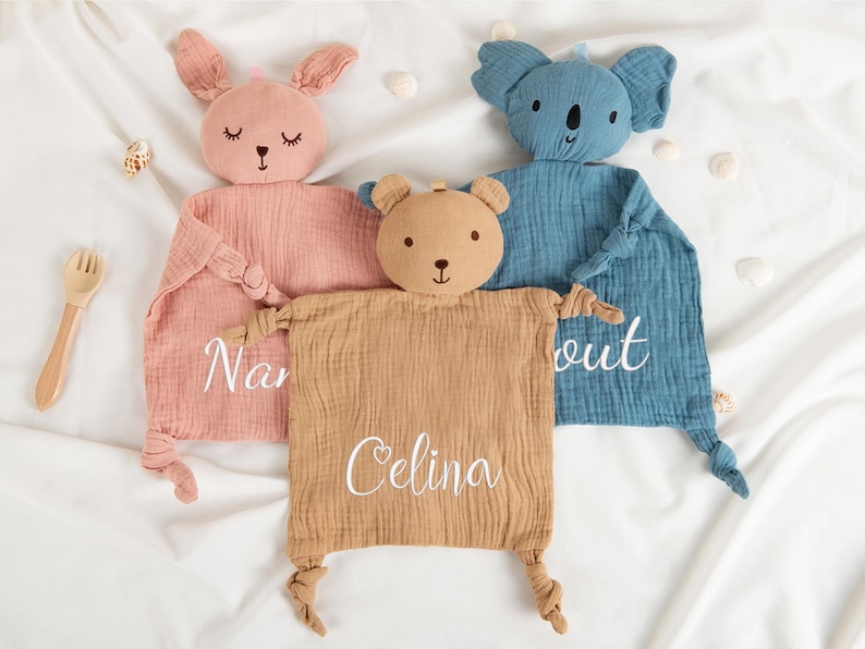 Embroidered Animal Baby Comforter, Personalized Cotton Newborn Gift ...