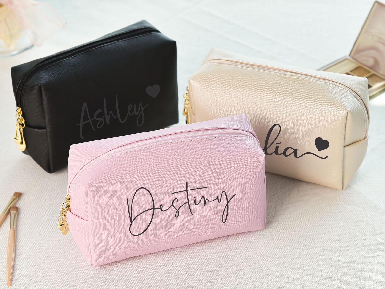Personalized Makeup Bag: Engraved PU Leather Cosmetic & Toiletry Pouch ...