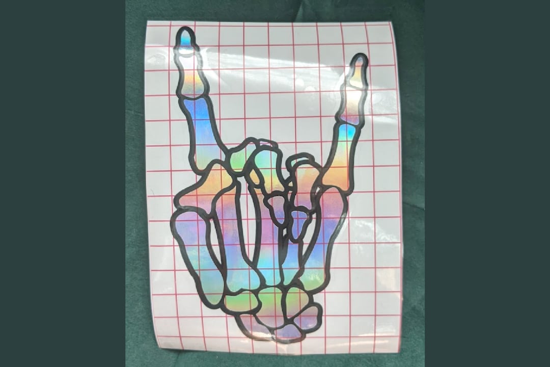 Skeleton Rock on Hand | Rainbow Mirrored Vinyl Sticker | Rock on Hand ...